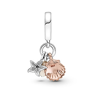 Pandora Freshwater Cultured Pearl Starfish & Shell Triple Dangle Charm White/Rose/Silver One Size