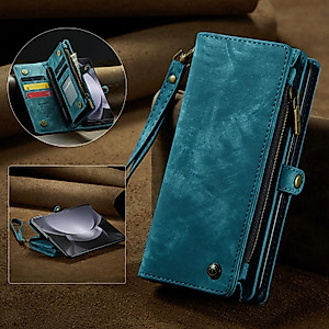 Kowauri for Samsung Galaxy Z Fold 5 Case,Zipper Purse Magnetic Folio Leather Wallet Case with S Pen Holder Wrist Strap Card Holder Shockproof Protective Cover for Samsung Galaxy Z Fold 5 5G (Blue)