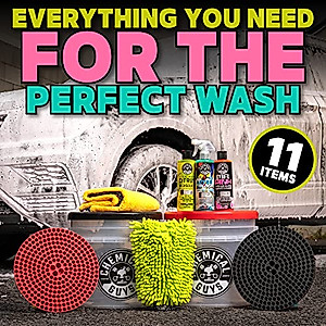 Chemical Guys HOL129 Best Two Car Wash Bucket Kit to Wash & Dry, Safe for Cars, Trucks, SUVs, Jeeps, Motorcycles, RVs & More (11 Items Including 3 16 fl oz Chemicals)