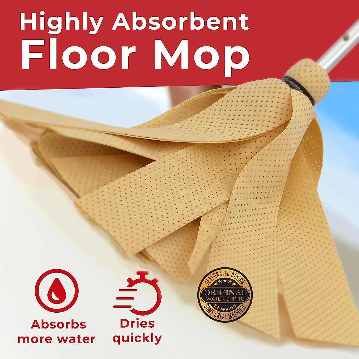 Shurhold 117 Deluxe Water Sprite Mop, Highly Absorbent Dry Mop, 1 3/8in PVA Strips