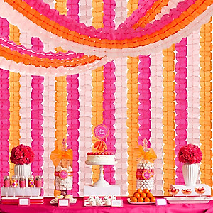 Hot-Pink Burnt-Orange Fall Party-Decorations - 12pcs Streamers-Garland Birthday Baby Shower 4-Leaf Clover Paper Banners,Sunset Autumn Thanksgiving Bridal Wedding Graduation Backdrop Decor Ouruola