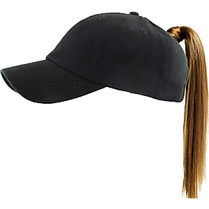PONY-CLASSIC BLK Classic Plain Ponytail Messy High Bun Headwear Adjustable Cotton Trucker Mesh Glitter Hat Baseball Cap (Adjustable, Black Classic)