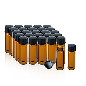 ALWSCI 1 Dram Amber Glass Vials, Small Liquid Sample Vial, 15X45mm 4 ml Borosilicate Glass Empty Vials with Caps, 13-425 Black Screw Caps with PE Liner, Pack of 20