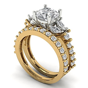 Clara Pucci 2.72ct Round cut Solitaire 3 stone Genuine Moissanite Engagement Promise Anniversary Bridal Ring Band set 18K 2 tone Gold 7