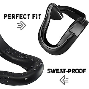 VR Silicone Facial Cover Skin Accessory for Oculus Quest 2 - Washable Sweat-Proof Anti-Leakage Light Blocking Face Cover (Black)