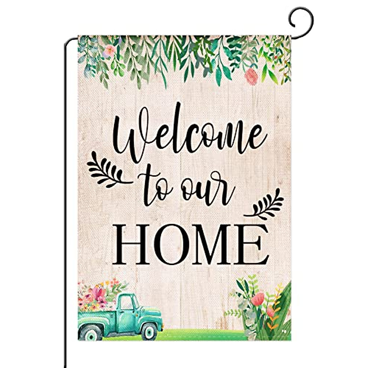 HHERCICIM Spring Welcome to Our Home Flag Garden Flag 12.5x18 Inch Vertical Double Sided Burlap Hello Spring Welcome Flower Farmhouse Rustic Sweet Home Décor Seasonal House Flag Holiday Party Outdoor Décor