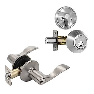 Dynasty Hardware V-CP-HER-US15, Heritage Front Door Entry Lever Lockset and Single Cylinder Deadbolt Combination Set, Satin Nickel