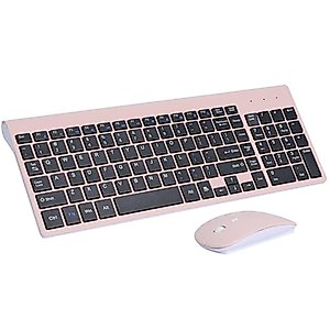 TopMate Wireless Keyboard and Mouse Ultra Slim Combo, 2.4G Silent Compact USB Mouse and Scissor Switch Keyboard Set with Cover, 2 AA and 2 AAA Batteries, for PC/Laptop/Windows/Mac - Pink Black