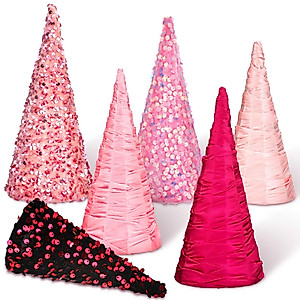 Kigley 6 Pcs Pink Valentine Day Tree Cone Decor 3 Various Size Tabletop Cone Valentine Trees Table Decorations Christmas Indoor Tiered Tray Home Decor Centerpieces(Pink,Wood)