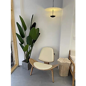 ZEFISON Hans Wegner Style Three- Legged Shell Chair Ash Plywood White Faux Leather Accent Chair Living Room Furniture Mid-Century Modern Shell Chair (Wood Color-White)