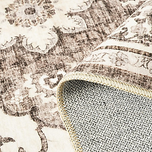 TOPRUUG Washable Oriental Area Rug - 8x10 Rugs for Living Room Soft Carpet for Bedroom Waterproof Floral Distressed Indoor Stain Resistant Non-Shedding Floor Carpets (Beige, 8x10)