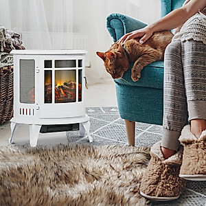 HOMCOM 22" Electric Fireplace Stove, Freestanding Electric Fire Place Heater with Realistic LED Flame, Adjustable Temperature, 1500W, White
