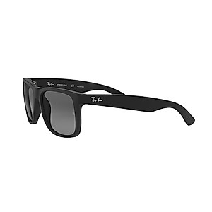 Ray-Ban RB4165 Justin Rectangular Sunglasses, Rubber Black/Polarized Light Grey Gradient Grey, 55 mm