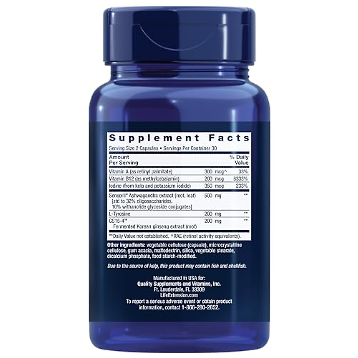 Life Extension Thyroid Support Complex - Thyroid Health Support Supplement with Vitamins A, B, Iodine, Magnesium, L-Tyrosine, Ashwagandha & Ginseng for Energy – Non-GMO, Gluten-Free - 60 Capsules