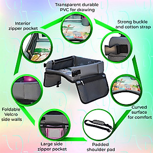 Kids Travel Tray, Carseat Tray for Kids Travel, Road Trip Essentials Kids Car Tray, Car Seat Tray & Kids Lap Tray - Keeps Children Entertained | Portable & Foldable Car Seat Table Tray for Kids