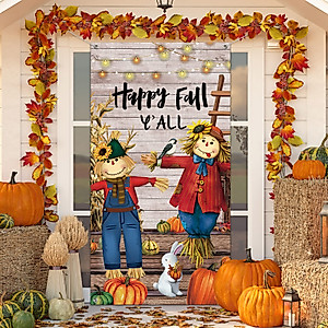 Fall Thanksgiving Door Cover Happy Fall Y'all Door Decorations Fall Harvest Pumpkin Photography Backdrop for Thanksgiving Party Supplies Autumn Home Decor, 71 x 35 Inches