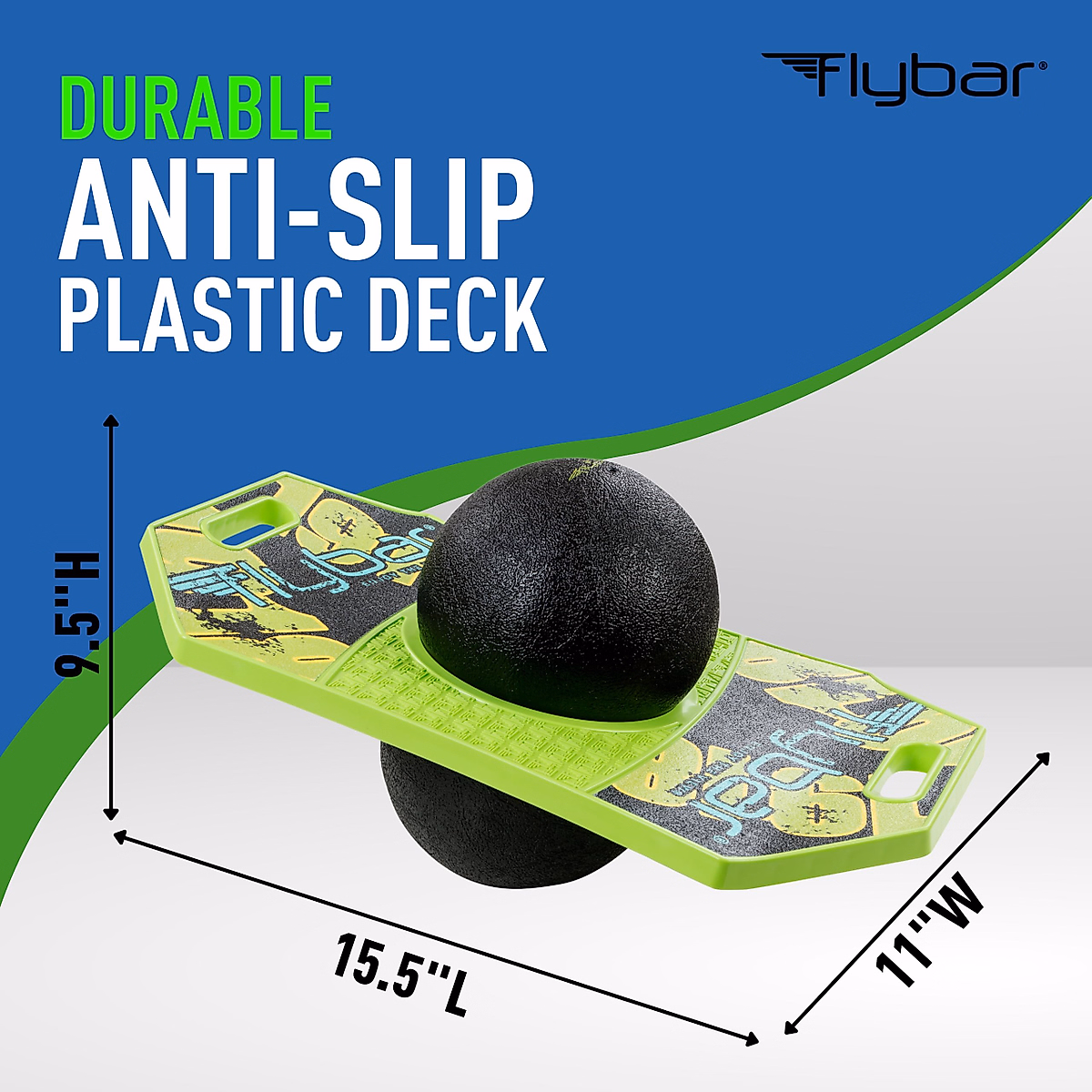 Flybar Pogo Trick Ball for Kids, Trick Bounce Board for Boys and Girls Ages 6+, Up to 160 lbs, Includes Pump, Easy to Carry Handle, Durable Plastic Deck Indoor, Outdoor Toy Pogo Jumper (Green Mean)