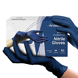 Gloves Disposable Latex Free Navy Nitrile Gloves Medium, 50 Count - Powder Free Rubber Gloves - Medical Exam Surgical Gloves - Food Safe Cooking Gloves, 3 Mil Thick