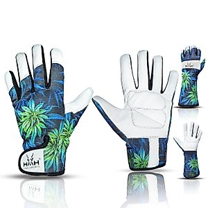 HMH Leather Gardening Gloves - Large, Green Short, Unisex
