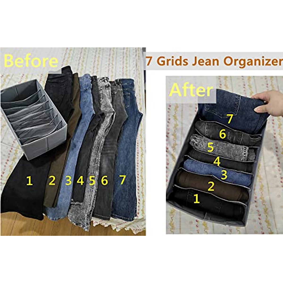 Clothes Drawer Organizer, 7 Grids Wardrobe Clothes Organizer for Weekly Clothes Organizer for Kids Stackable Jean Sweater Pants Organizer for Closet Sturdy Not Easy To Deform