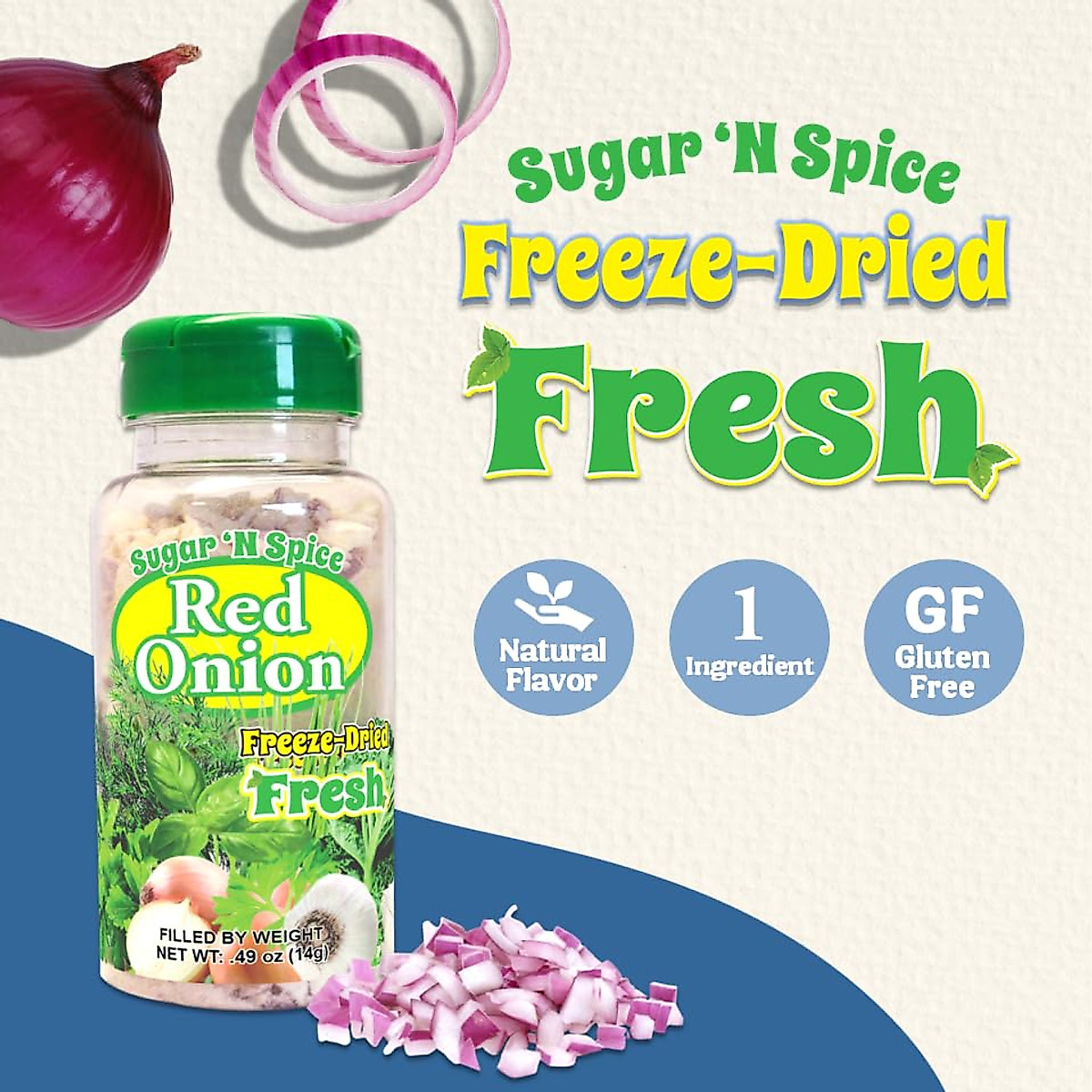 Sugar 'N Spice Premium Freeze-Dried Herbs & Spices, Strong Aroma and Fresh Flavor (Red Onion, 0.49 Ounce (Pack of 1))