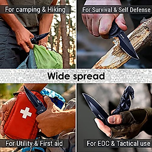 Black Pocket Knife - Serrated Sharp 3,5" Blade Folding Knives - Spring Assisted EDC Tactical Hunting Camping Knofe with Wire Cutter Glass Breaker and Pocket Clip for Men Women - Best Gift Idea HB 207