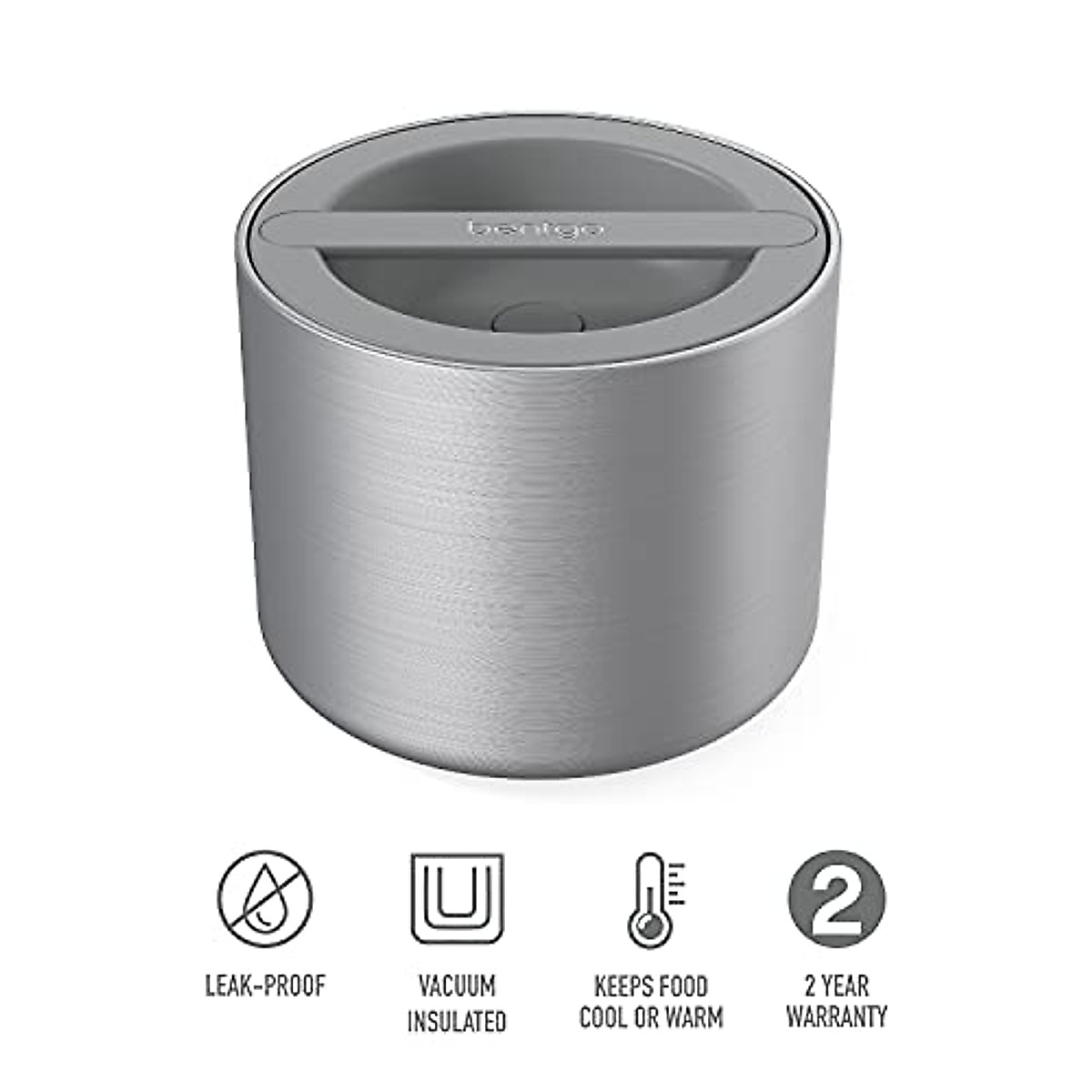 Bentgo® Stainless Insulated Food Container - Triple Layer Insulation, Leak-Proof Lid, Wide Mouth Design - Sustainable 2.4 Cup Capacity, Food-Grade Materials, Ideal for Cool or Warm Food (Stainless Steel Silver)