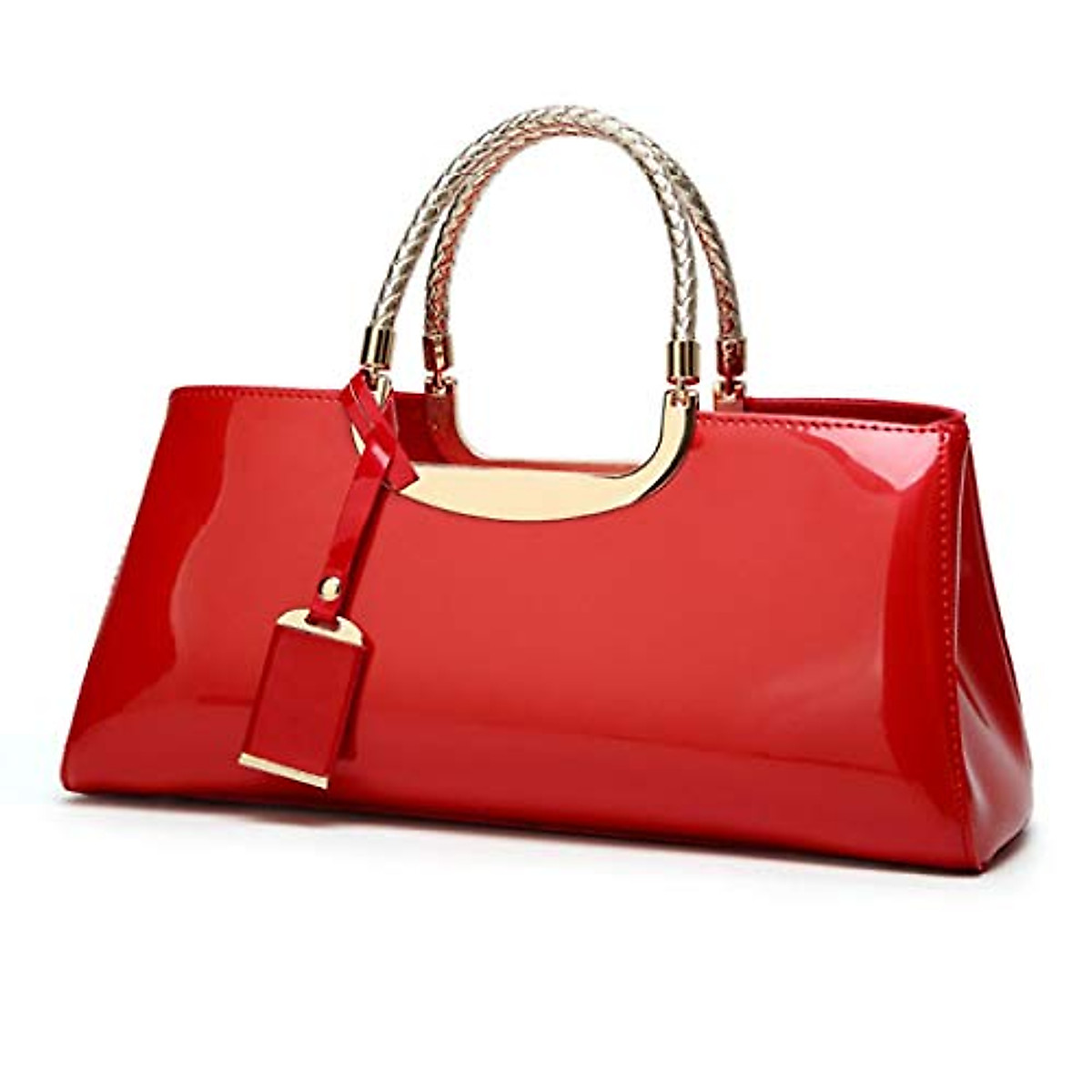 jessie Patent Leather Structured Shoulder Handbag Women Evening Party Satchel Crossbody Top Handle Bags (Red)