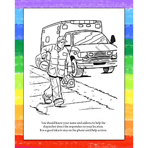 ZOCO - Emergency and Learn about 911 - Educational Coloring Books (50 Bulk Pack, With Crayons) - Police Handouts for Kids - Community Relations - Games, Puzzles, Activities