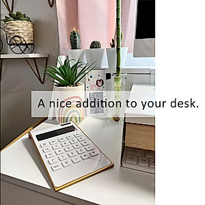 XYSRZ Calculator, Slim Elegant Design, Office/Home Electronics, Dual Powered Desktop Calculator, Solar Power, 10 Digits, Tilted LCD Display, Inclined Design, White,1- Pack