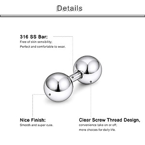 Yaalozei 14G Big Piercing Balls PA Ring Piercing Jewelry 316L Surgical Stainless Steel Externally Threaded Straight bar Barbell Tragus Helix Ring Cartilage Lobe Earring piercing Jewelry Women Men 6mm