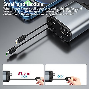 Retractable Car Charger, 4 in1 Fast Car Phone Charger 120W, 2.7Ft Retractable Cables and 4 Electronic Ports, Car Charger Compatible for iOS & Android Cell Phones All Device Charging