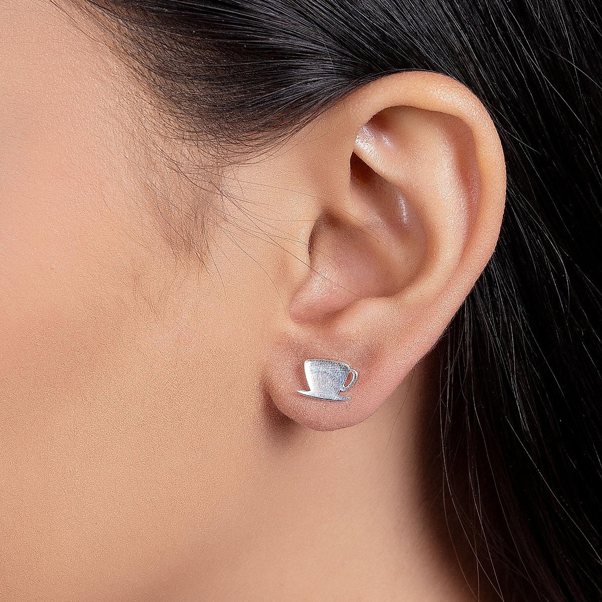 Personalized Tiny Food Latte Espresso Cafe Coffee Lover Stud Earrings For Women .925 Sterling Silver Custom Engraved