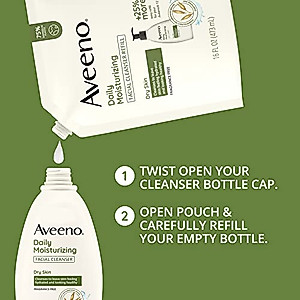 Aveeno Daily Moisturizing Facial Cleanser with Soothing Non-GMO Oat, Leaves Skin Feeling Hydrated, Soft & Supple, Paraben-, Sulfate-, Fragrance-, Dye- & Soap-Free, Refill Pouch, 16 fl. Oz