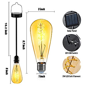 Hanging Solar Lights Glass Edison Bulbs Solar Powered Lantern Outdoor Waterproof LED Garden Decorative Light for Patio Yard Tree (1-Pack)