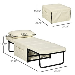 HOMCOM Folding Sofa Bed, 4-in-1 Multi-Function Sleeper Chair Bed Ottoman with Adjustable Backrest, Pillow, Side Pocket for Home Office, Bedroom, Living Room, Cream White