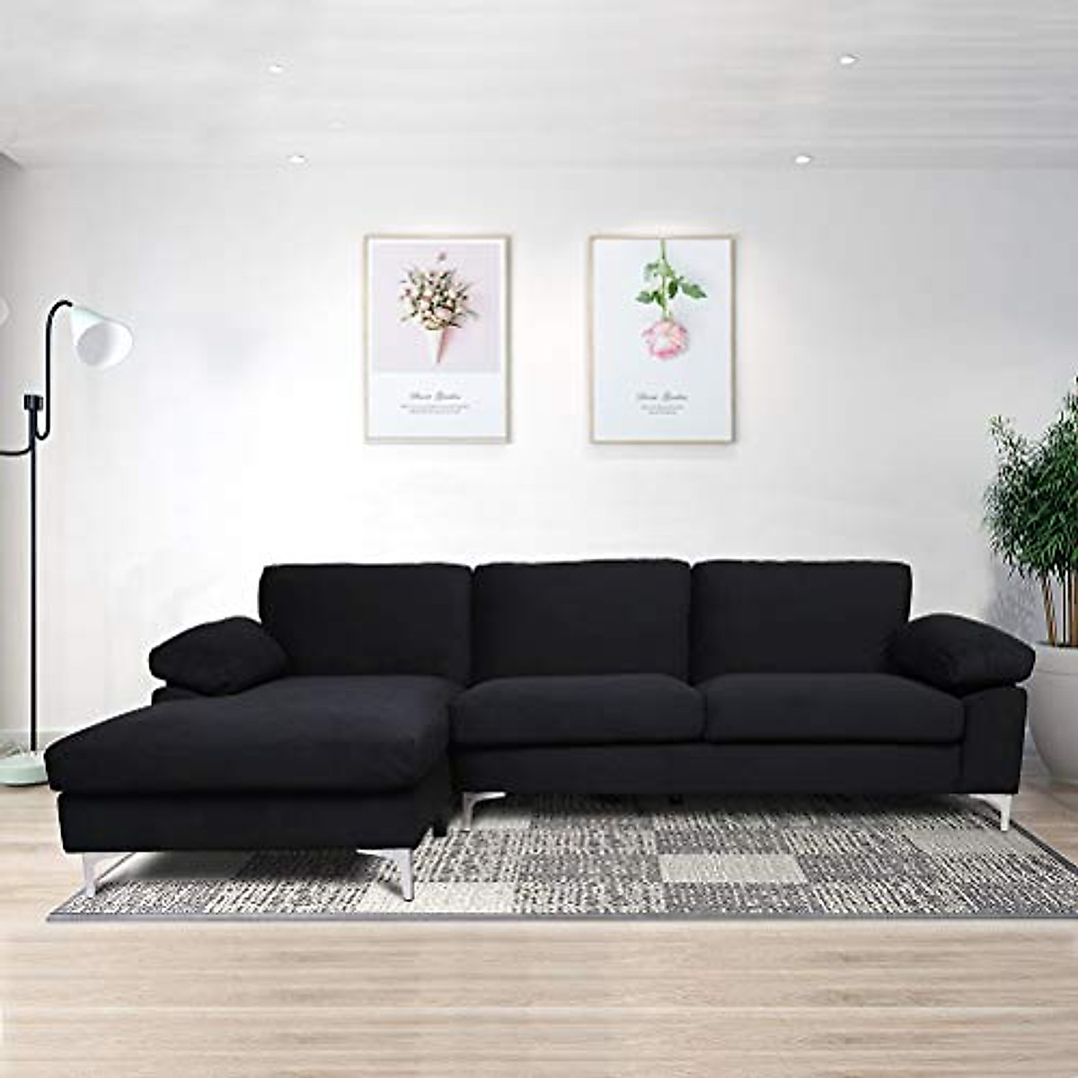 ZoooaH Sofas for Living Room Black Couch Sectional Sofa Left Hand Facing Chaise