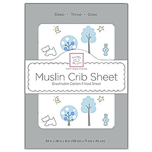 SwaddleDesigns Softest Cotton Muslin Fitted Crib Sheet/Toddler Sheet for Baby Boy & Girl, Blue Forest