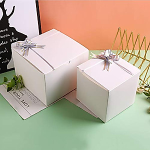 SHIPKEY 10 Pcs White Cardboard Gift Boxes with lids | 6x6x6inch Square Boxes | Medium Gift Boxes Suitable for Party, Wedding, Christmas, Holidays, Birthdays and All Other Occasions