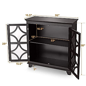 Giantex Buffet Sideboard, Freestanding Kitchen Cupboard w/Adjustable Shelf, 2 Decorative Glass Doors, Modern Storage Organizer for Living Room, Kitchen, Entryway (Brown)