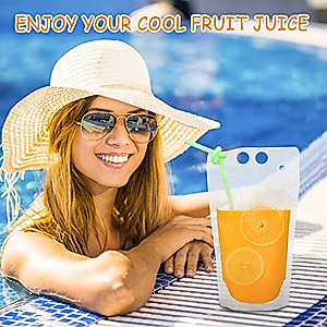 100 PCS Drink Pouches for Adults, Reusable Drink Pouches with 100 Straws Funnel, Heavy Duty Stand-up Juice Pouches Plastic Smoothie Drink Bags for Cold Hot Drinks