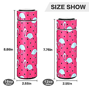 CaTaKu Black Dots Flamingo Water Bottle Insulated 16 oz Stainless Steel Flask Thermos Bottle for Coffee Water Drink Reusable Wide Mouth Vacuum Travel Mug
