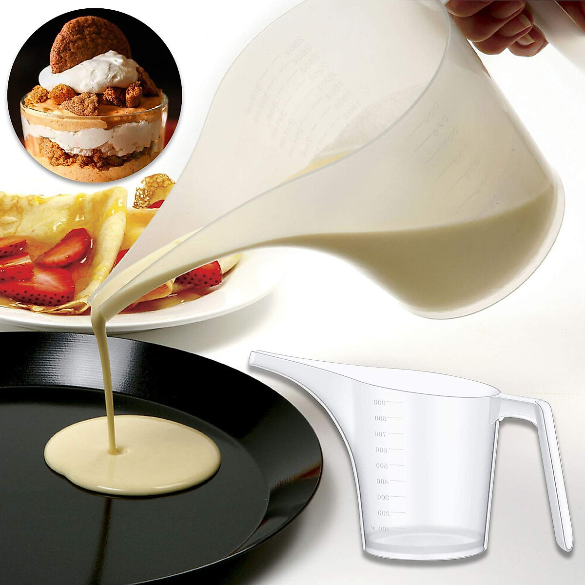 Vankcp 6 Pieces 1000ML/34Oz Funnel Pitcher Liquid Measuring Cup Set Pancake Batter Pitcher, Measure Fill for Soap Making, Filling Muffin Salt Shakers Spice Jars Watering Funnel for Plants (6 Pack)