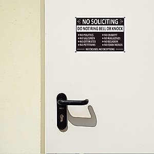 No Soliciting Sign for House (2 Pack), Metal Do Not Ring Bell Sign, Aluminum No Soliciting Signs for Home, No Solicitation Sign for Door, No Salesmen Sign, No Solicitors Sign, Weather Proof, Rust Free (10" x 7")