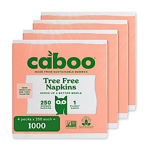Caboo Tree Free Bamboo Paper Napkins, 4 Packs of 250, 1000 Total Napkins, Eco Friendly, Sustainable, and Disposable Kitchen Napkins