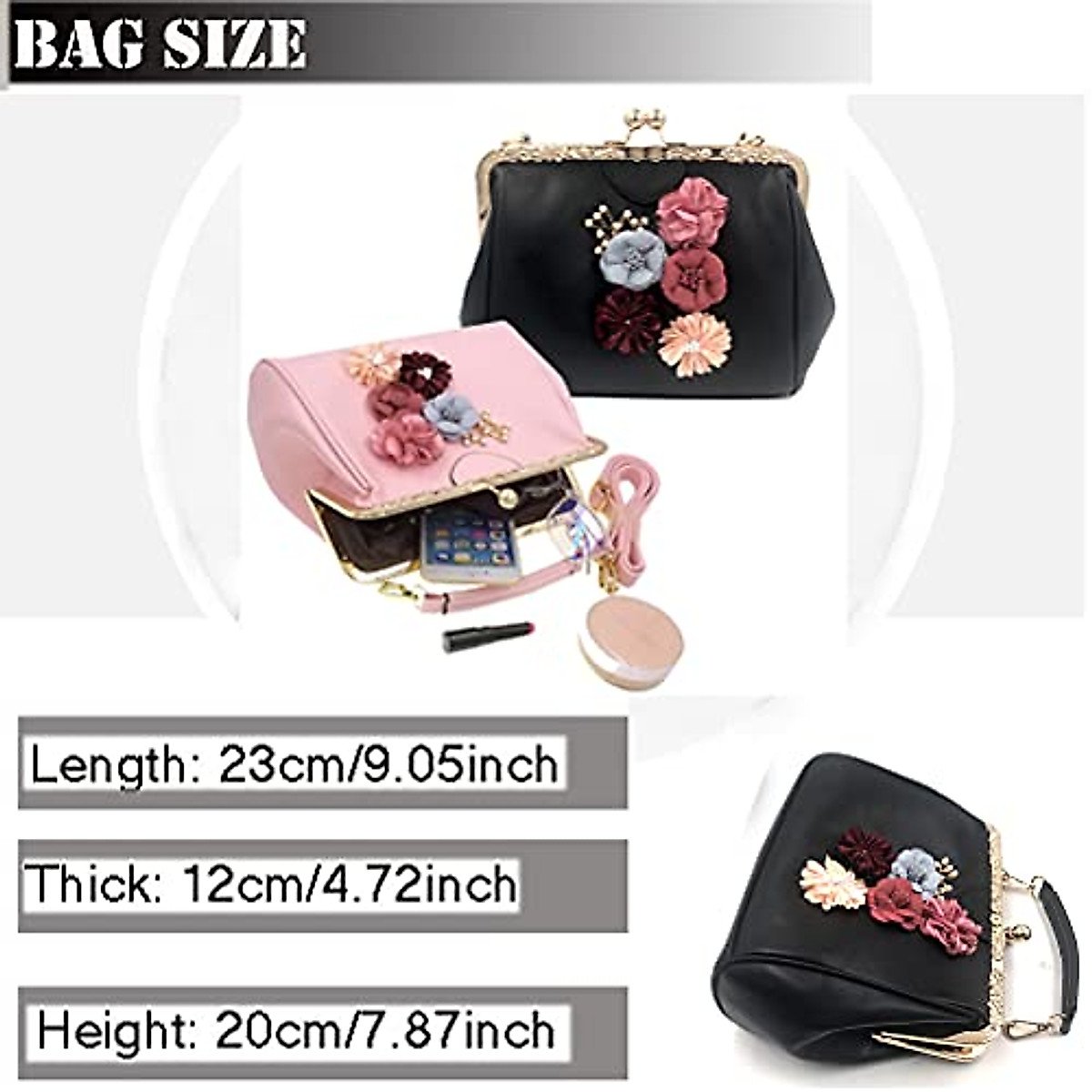 Abuyall Women's Retro Handbag Kiss Lock Shoulder Bag Vintage Purse Flowers M D