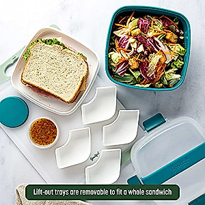 Goodful Stackable Lunch Box Container, Bento Style Food Storage with Removeable Compartments for Sandwich, Snacks, Toppings & Dressing, Leak-Proof and Made without BPA, 56-Ounce, Teal