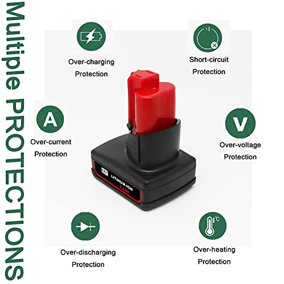 VOLT1799 2Pack 6.0Ah 12V Lithium Battery Replacement for Milwaukee M12 Battery,Compatible with Milwaukee M12 Cordless Power 48-11-2401 48-11-2402 48-59-1812 48-11-2411 48-11-2420 48-59-2401 2510-20