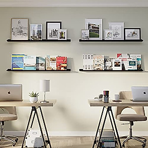 Wallniture Denver 46" Wall Shelves for Picture Frames, Floating Shelves for Wall, Picture Ledge Shelf, Set of 4, Black