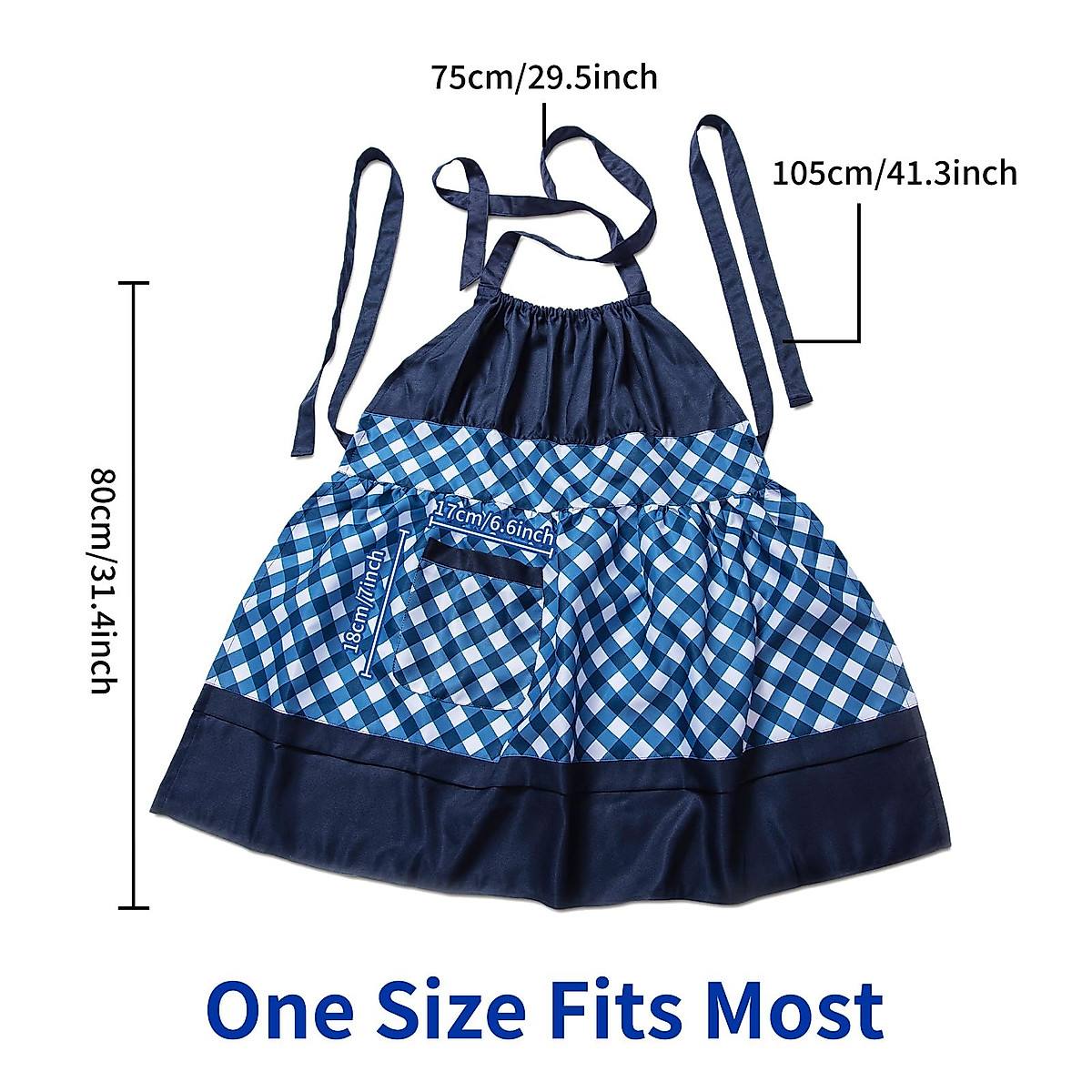 Alex Virtue Lovely Flower Pattern Retro Aprons With Large Pockets for Women Girls Cooking Kitchen Bakery Mother's Gift (Blue Plaid)
